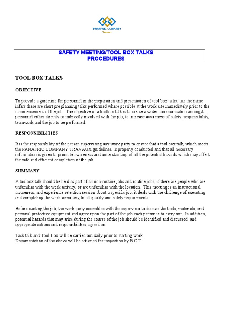 Tool Box Meeting Procedure | PDF