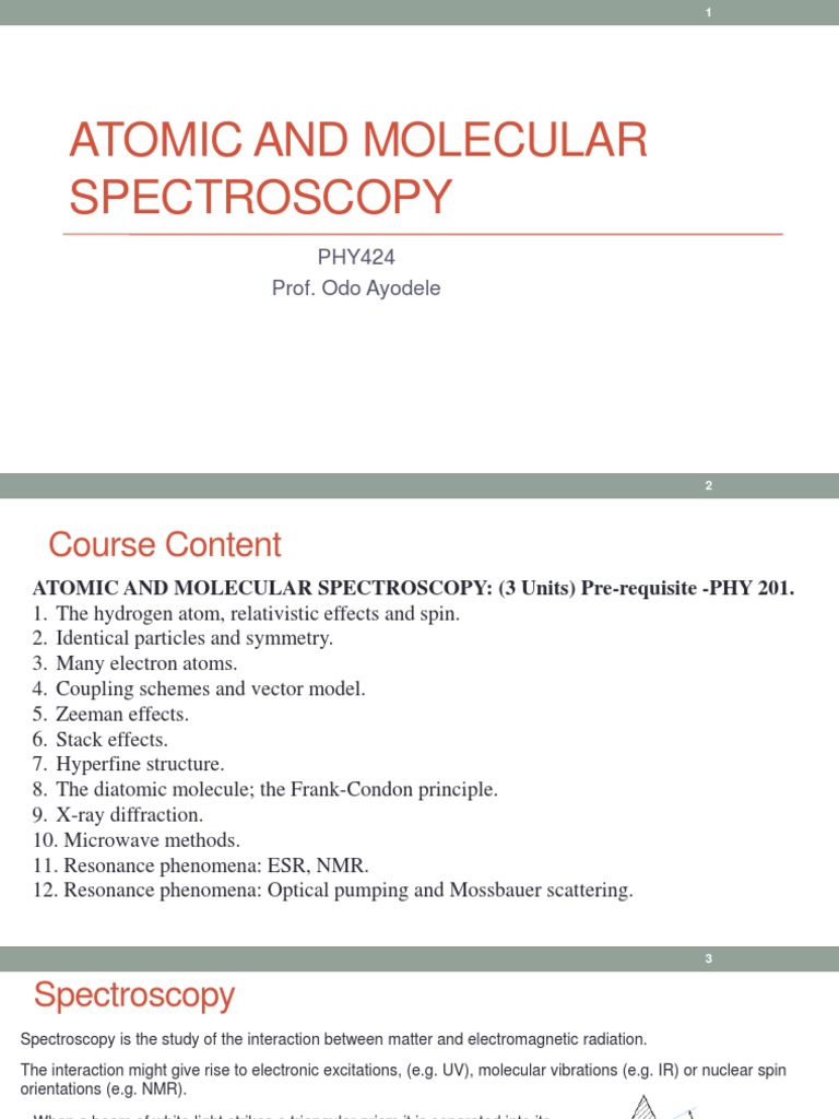 Atomic and Molecular Spectroscopy Lecture 1 | PDF | Spectroscopy ...