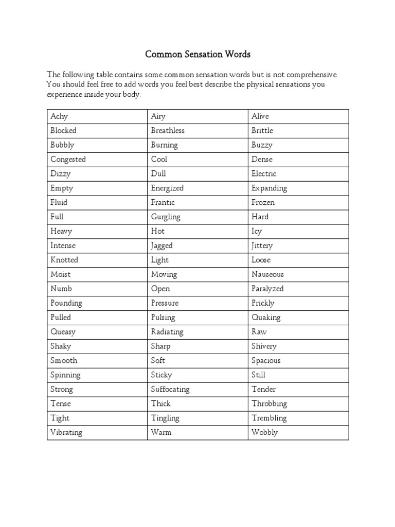 Common Sensation Words | PDF