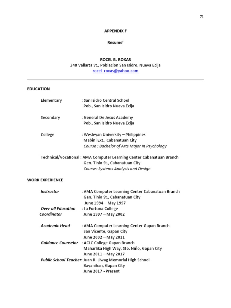 Appendix F Resume': Instructor | PDF