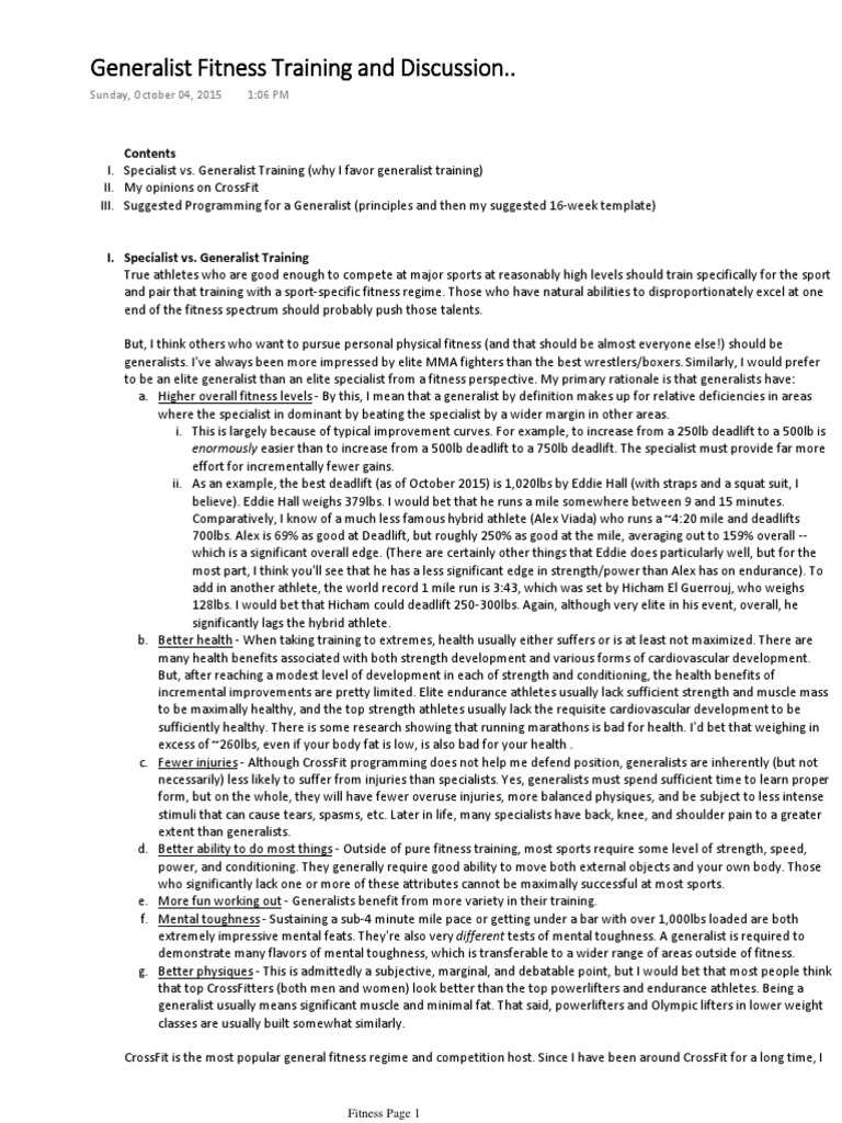 Generalist Fitness Training Template | PDF | Physical Fitness | Muscle