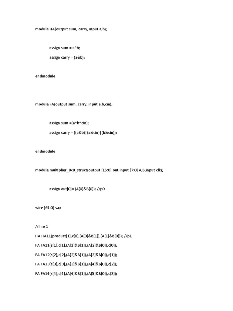 Array Multiplier 8x8 Verilog Code | Download Free PDF | Computer ...