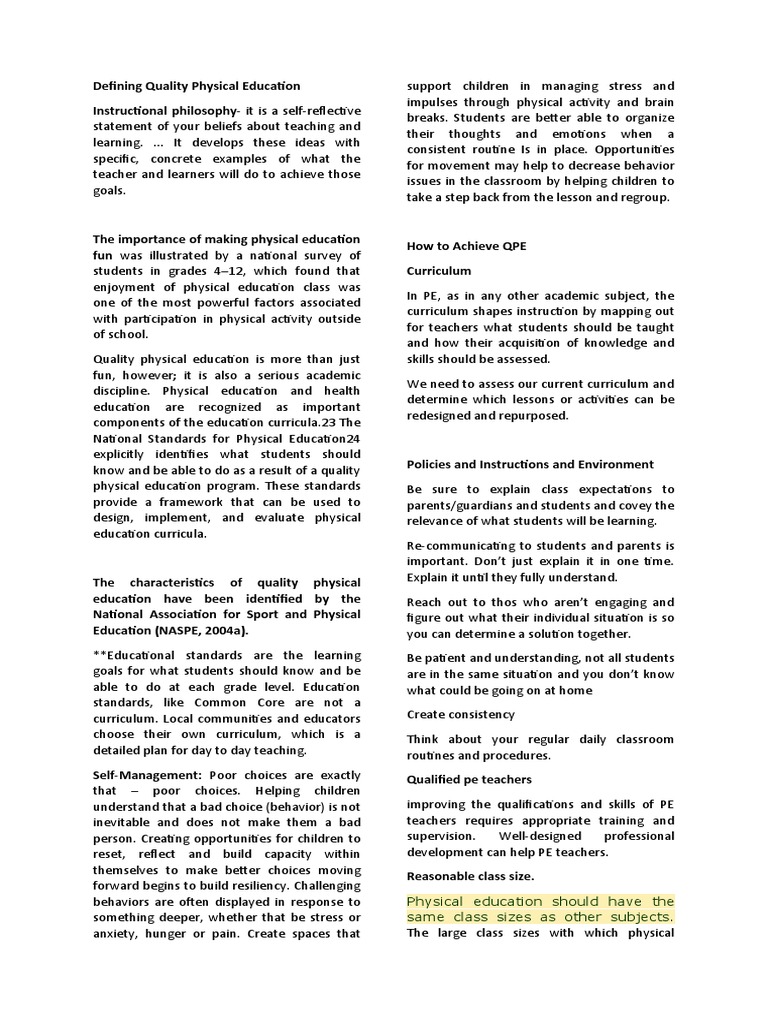 Defining Quality Physical Education | Download Free PDF | Physical ...
