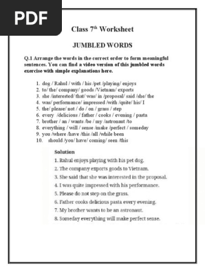 Class Worksheet: Jumbled Words PDF, 50% OFF