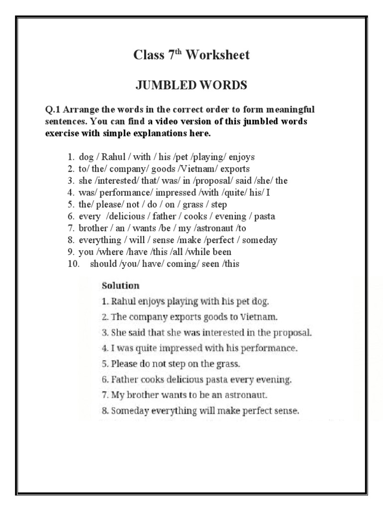 Class Worksheet: Jumbled Words PDF, 50% OFF