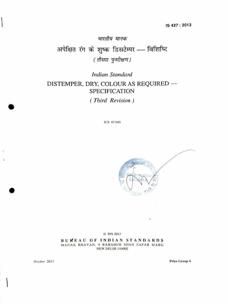 Distemper, Dry, Colour As Required: (Third Revision) | PDF | Lime ...