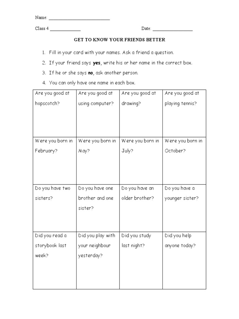 Getting to Know Your Classmates: A Friendship Survey | PDF