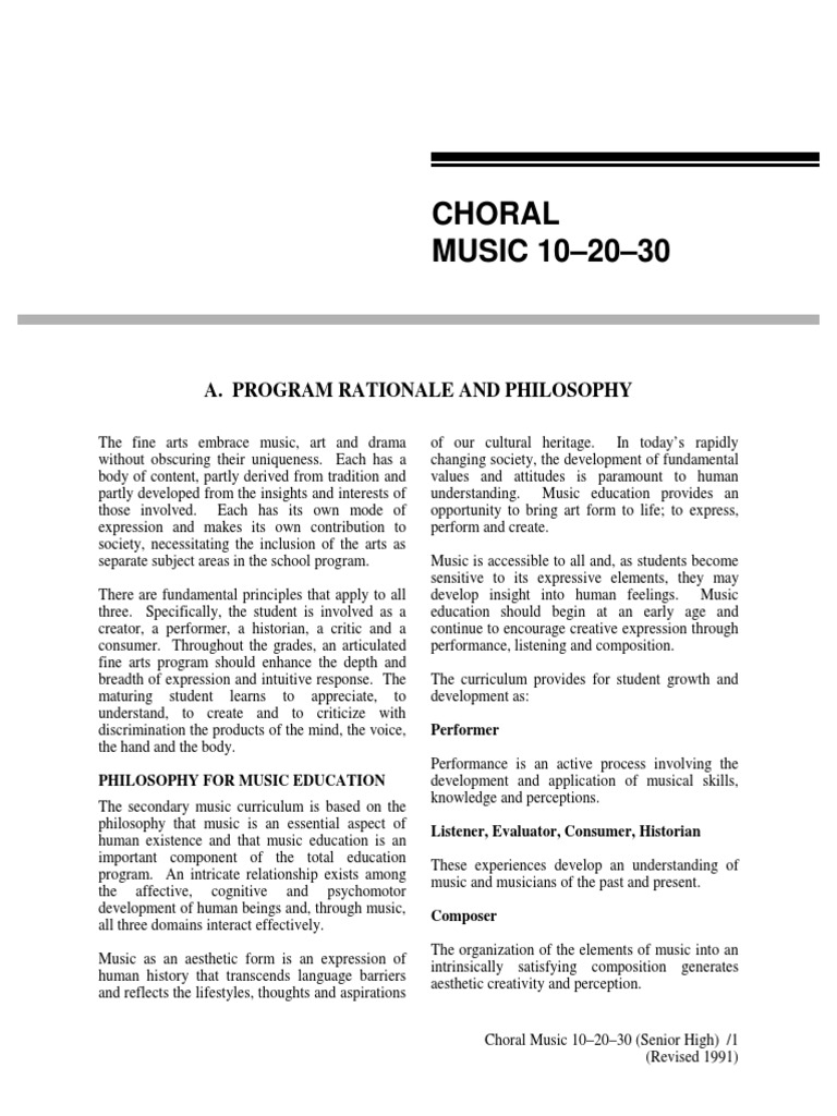 Choral MUSIC 10-20-30: A. Program Rationale and Philosophy | PDF ...