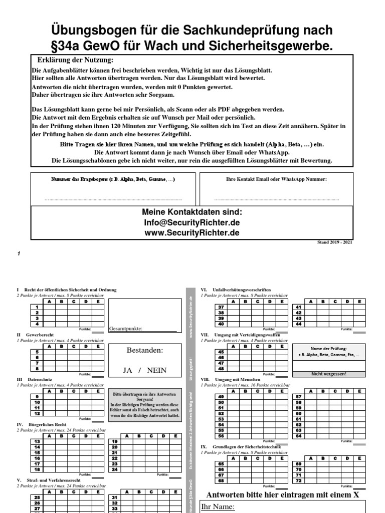Prüfung Sachkunde 34a | PDF