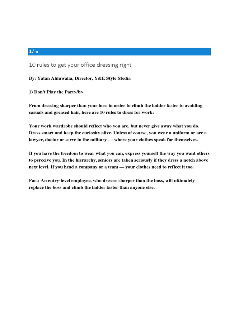 10 Rules To Get Your Office Dressing Right | PDF | Clothing | Dress Codes