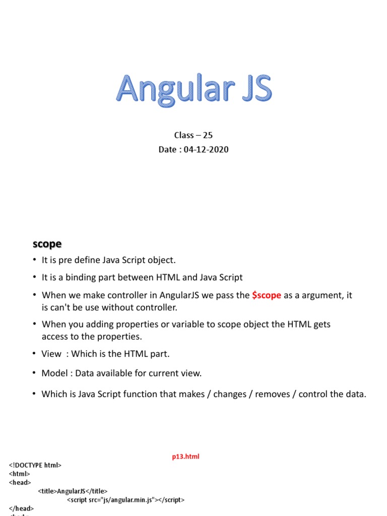 Class25 angularJS | PDF | Angular Js | Scope (Computer Science) Class25 angularJS | PDF | Angular Js | Scope (Computer Science)