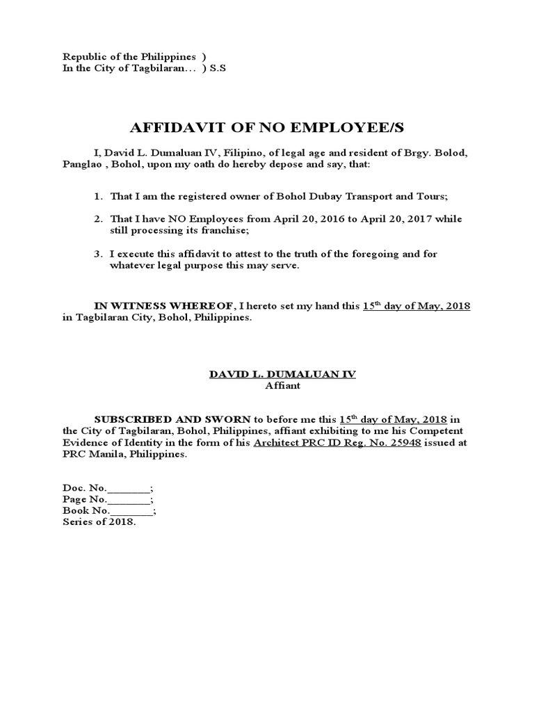 Affidavit of No Employees | PDF