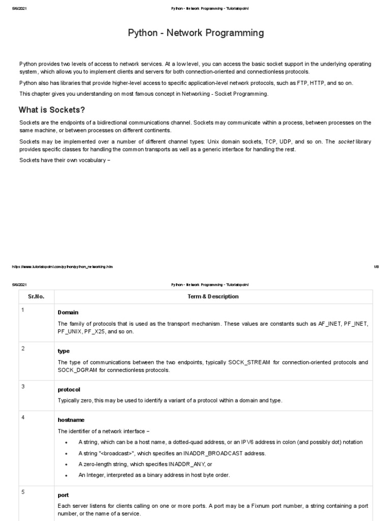 Python (Sockets) - Network Programming - Tutorialspoint | PDF | Port (Computer Networking ...