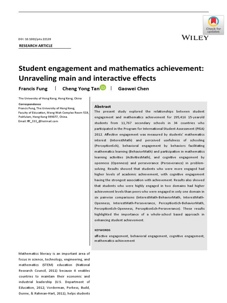 Student Engagement and Mathematics Achievement | PDF | Affect ...
