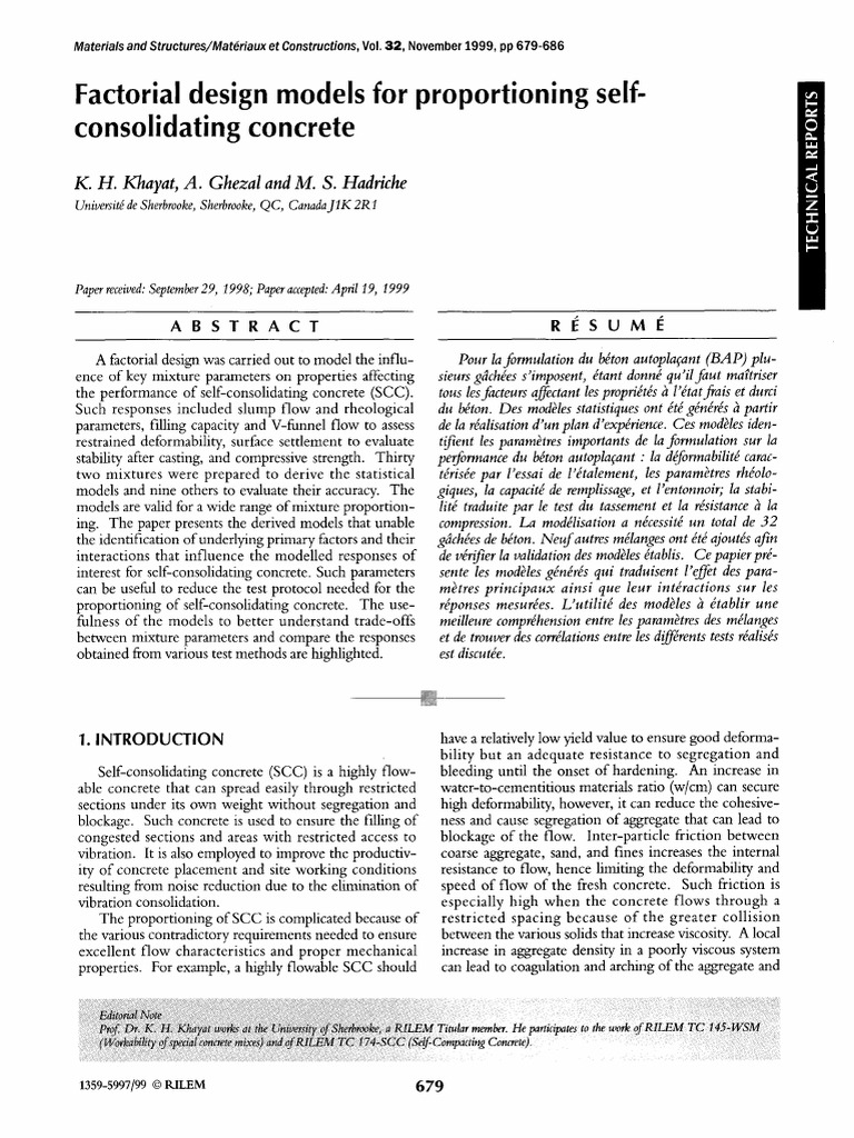 Factorial Design Models For Proportioning Selfconsolidating Concrete | PDF | Errors And ...