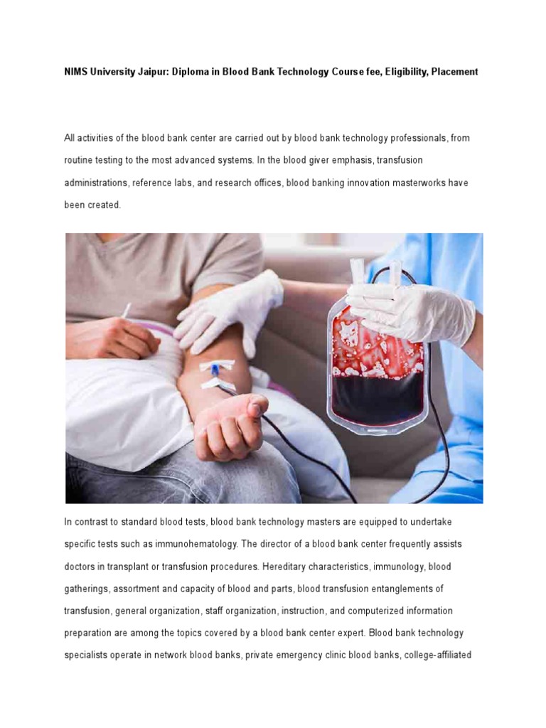 NIMS University Jaipur - Diploma in Blood Bank Technology Course Fee ...