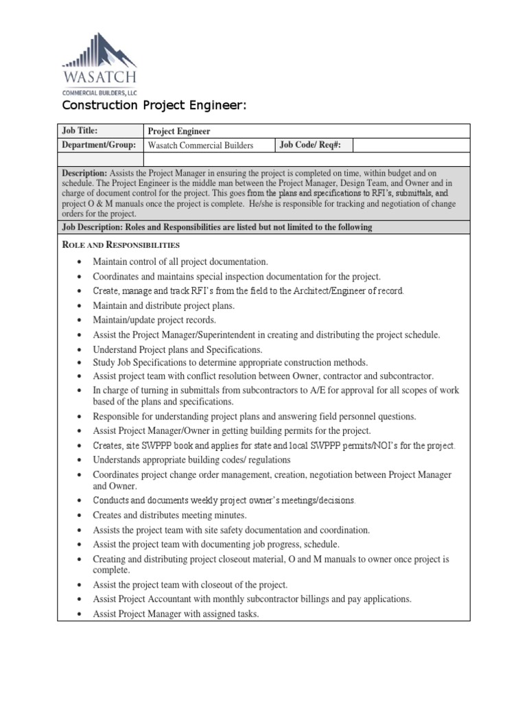 Project Engineer Role at Wasatch | PDF | Specification (Technical ...