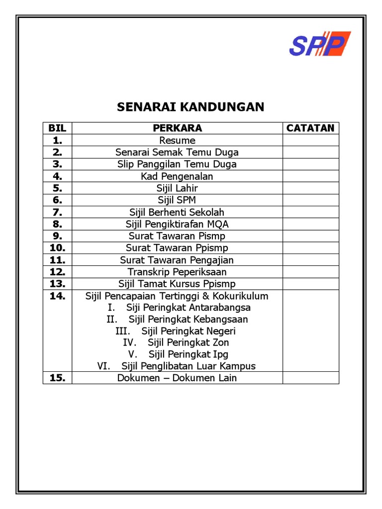Partition Temuduga SPP | PDF