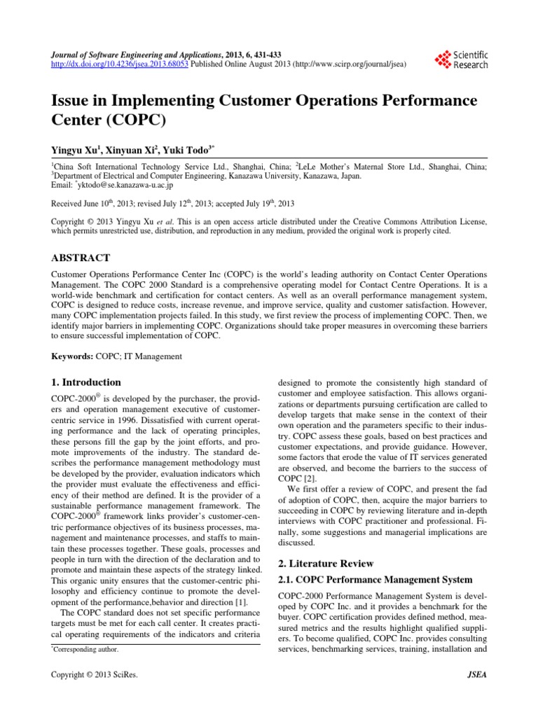 Issue in Implementing Customer Operations Performance Center (COPC ...