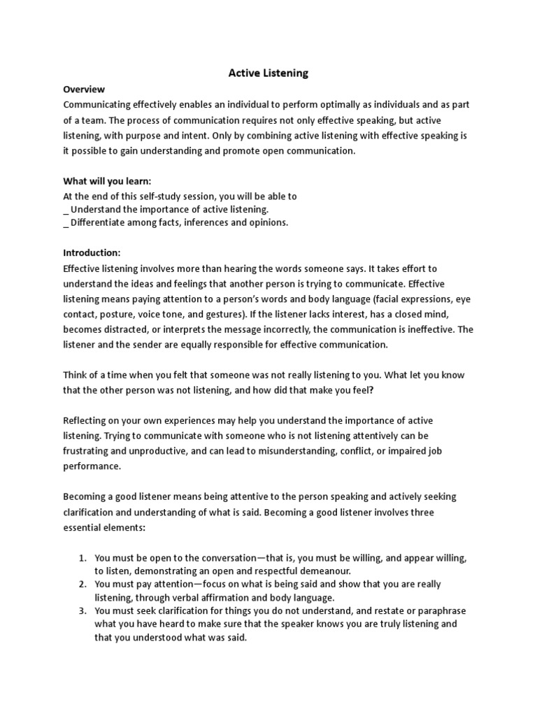 Active Listening Skills | PDF | Body Language | Communication