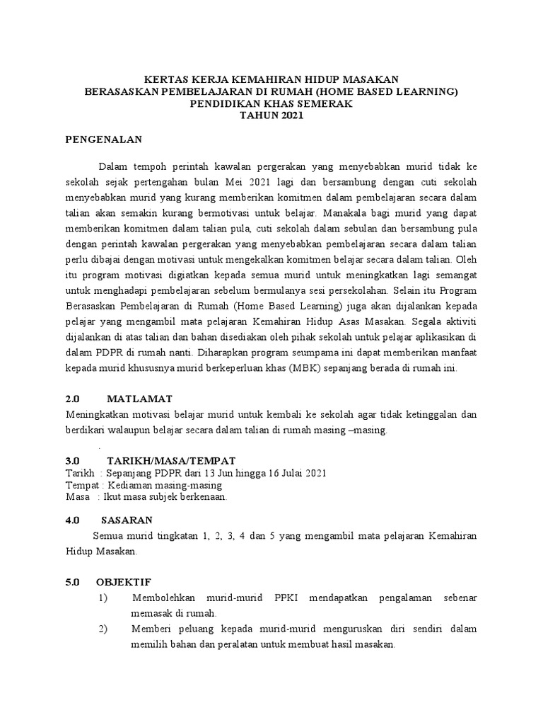 Kertas Kerja Kemahiran Hidup Masakan | PDF