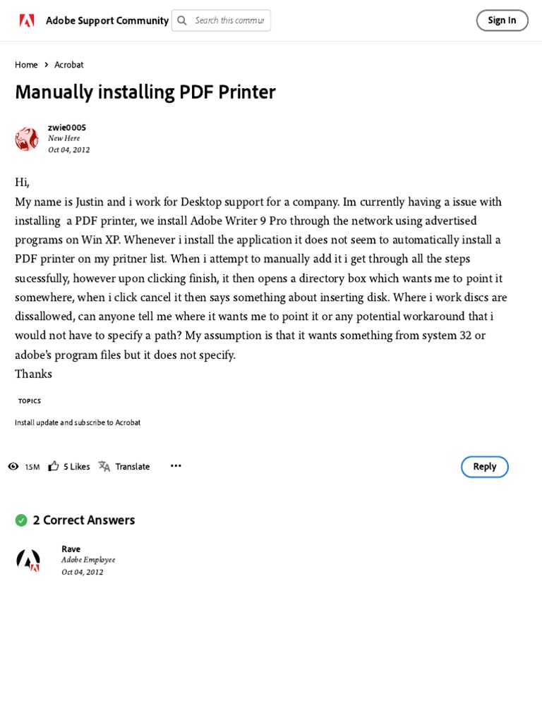 Manually Installing PDF Printer | PDF | Computing Platforms | Software