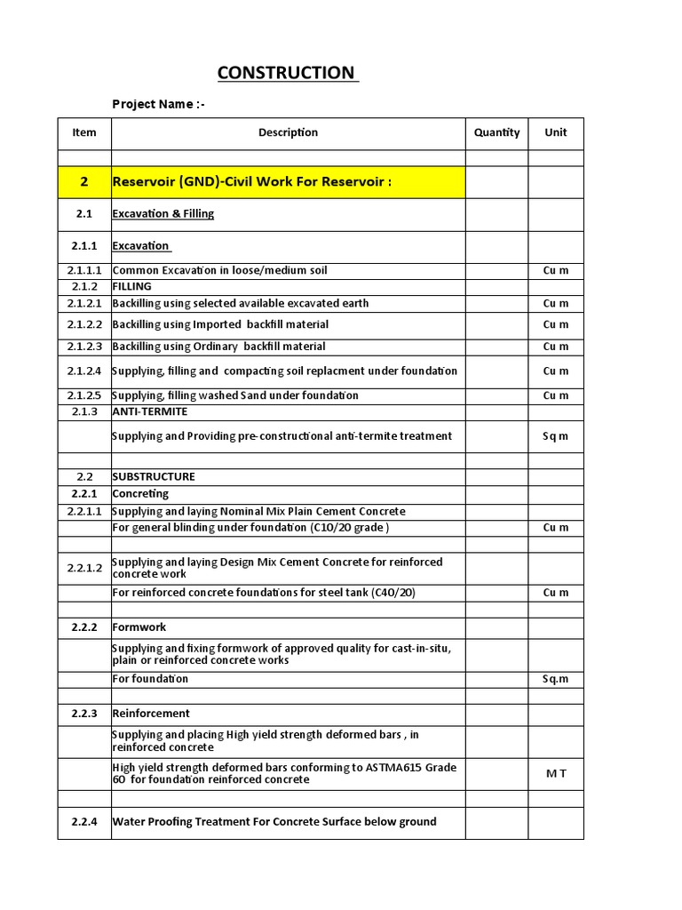 BOQ - Sample | PDF | Concrete | Reinforced Concrete