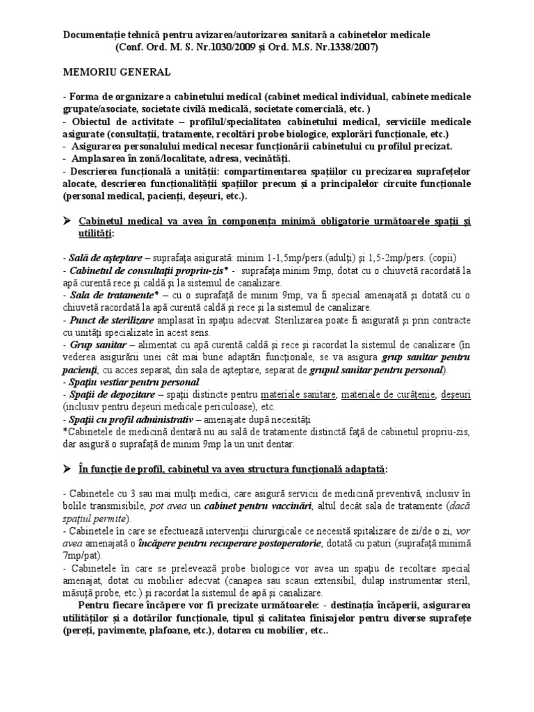 Model Memoriu Tehnic Cabinete Medicale | PDF