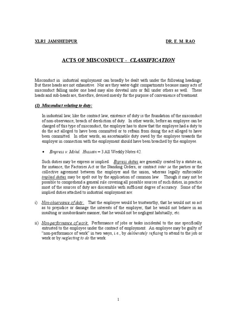 Acts of Misconduct - Classification | PDF | Civil Disobedience | Fraud