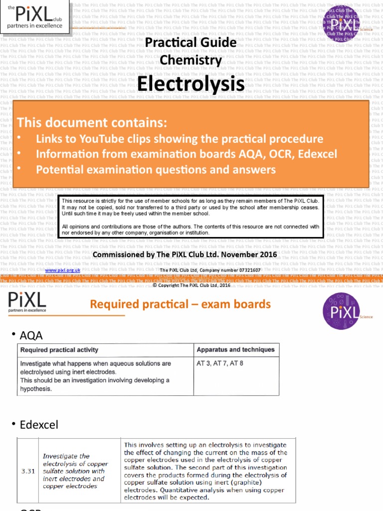 GCSE Practical Guide Chemistry Electrolysis | PDF | Anode | Redox