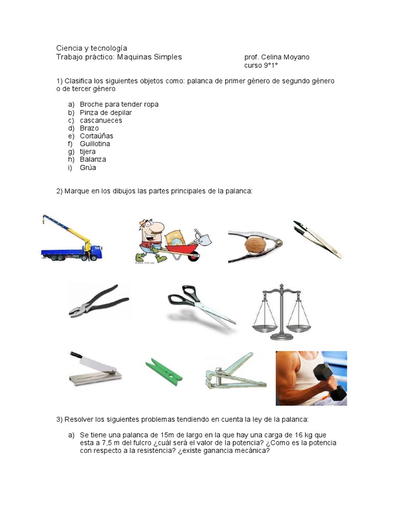 Hoja De Trabajo De Máquinas Simples Con Palancas