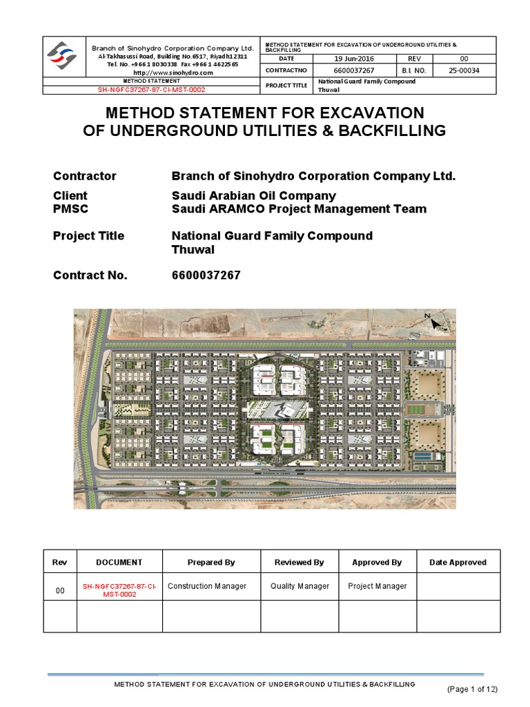 Method Statement For Underground Utilities Excavation and Backfilling ...