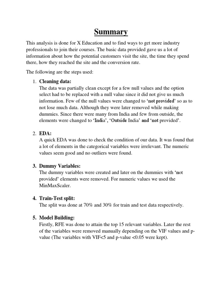 Lead Scoring Case Study - Summary | PDF | Applied Mathematics ...
