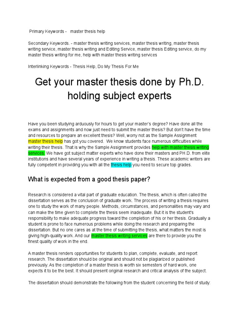 Master Thesis Help | Download Free PDF | Thesis | Doctor Of Philosophy
