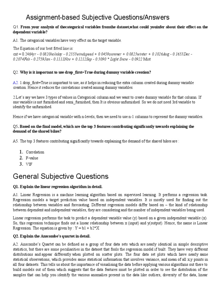 Assignment-Based Subjective Questions/Answers | PDF | Correlation And ...