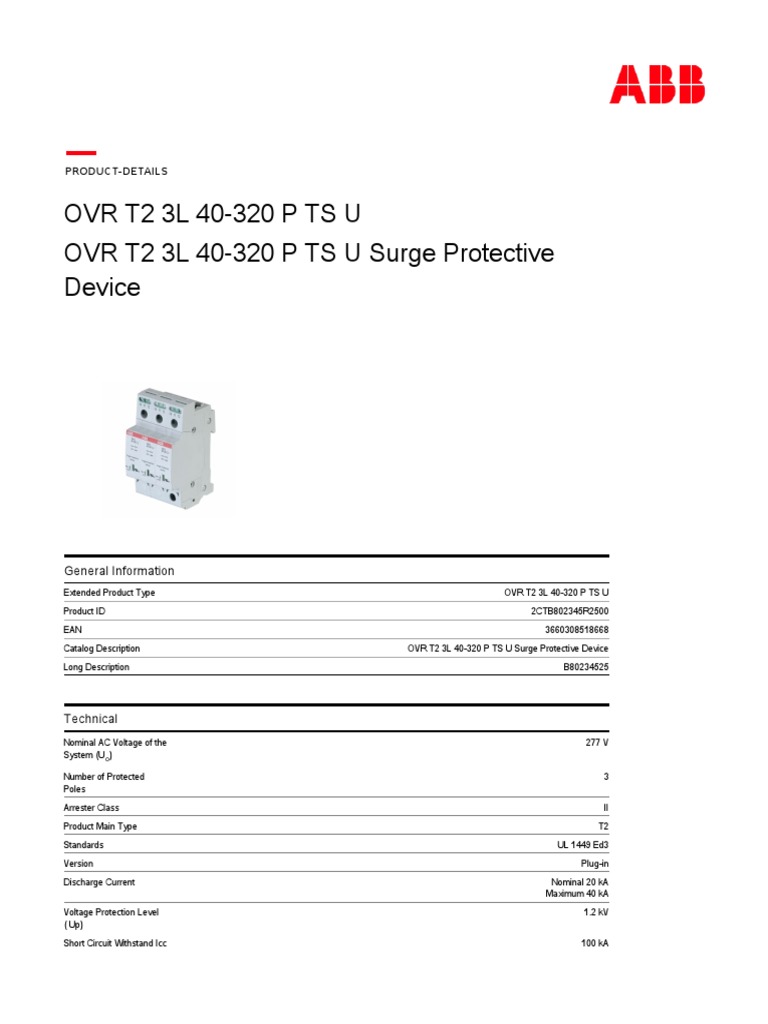 OVR T2 3L 40-320 P TS U Surge Protective Device | PDF | Power Supply | Fuse (Electrical)
