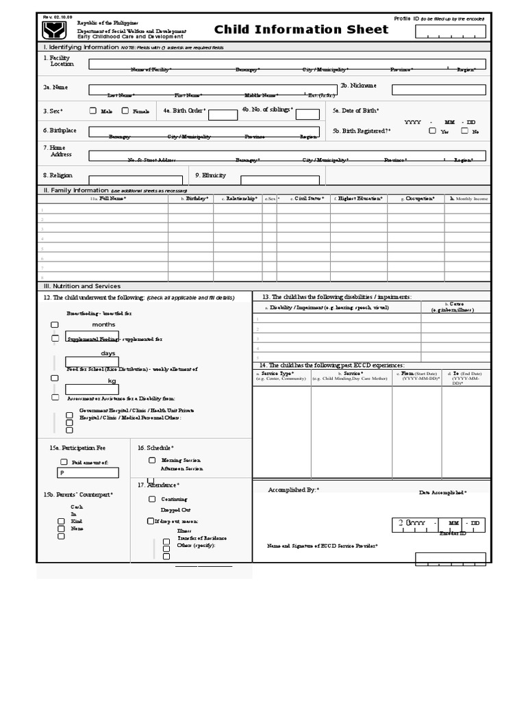 Child Information Sheet | PDF | Vaccination | Disability