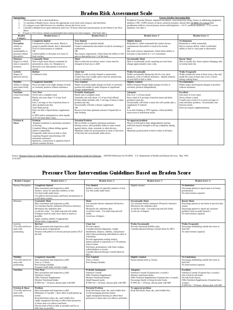 Braden Scale Risk Assessment Guide | PDF | Pain | Dietary Supplements