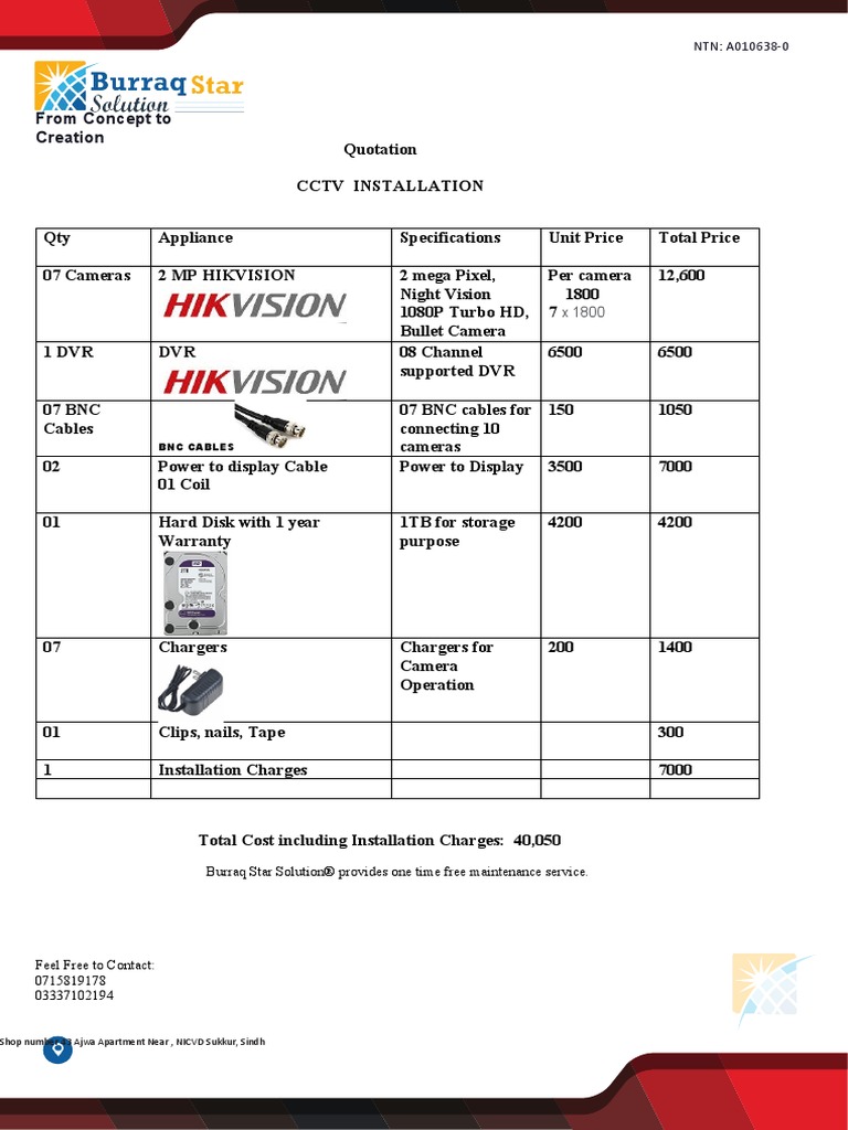 Quotation CCTV 7 Cameras Setup | PDF | Computer Engineering | Film And ...