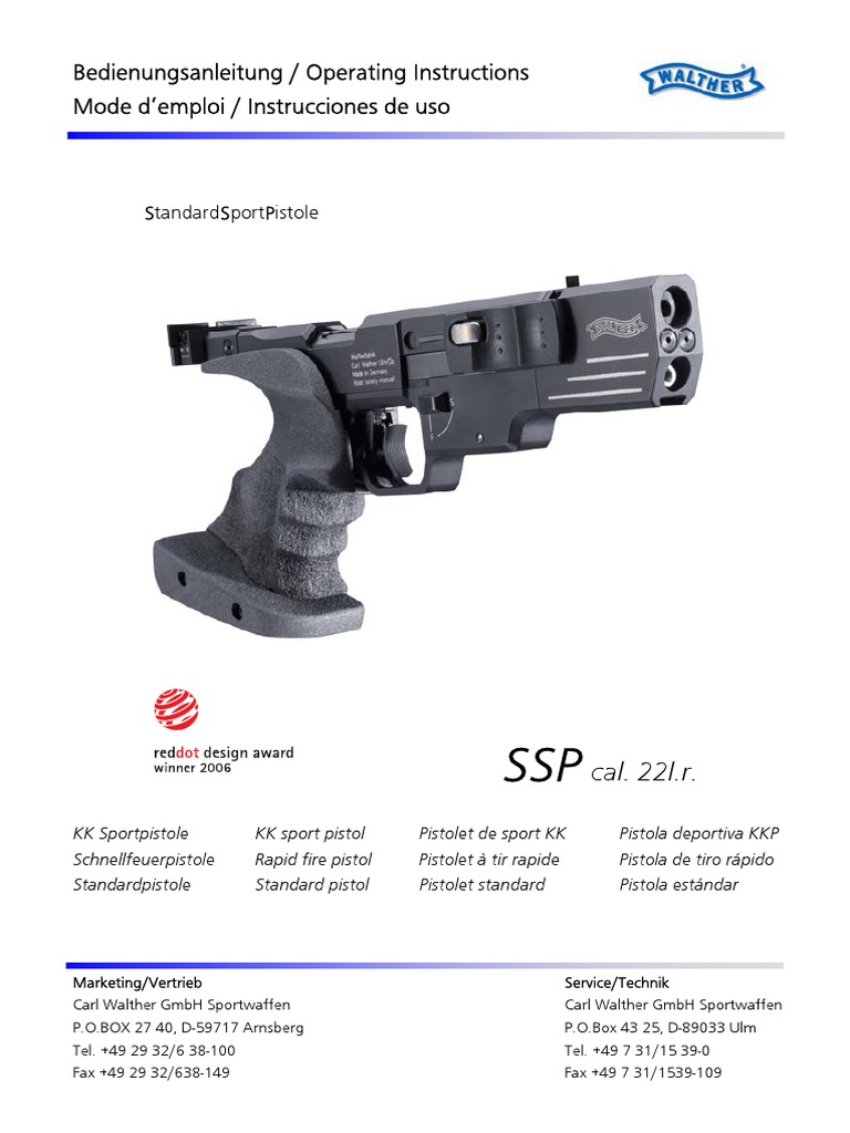 Walther SSP English Manual | PDF | Trigger (Firearms) | Magazine (Firearms)