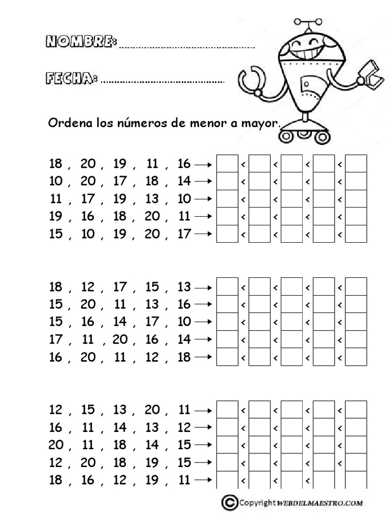 Ordenar Números Hasta El 20 | PDF