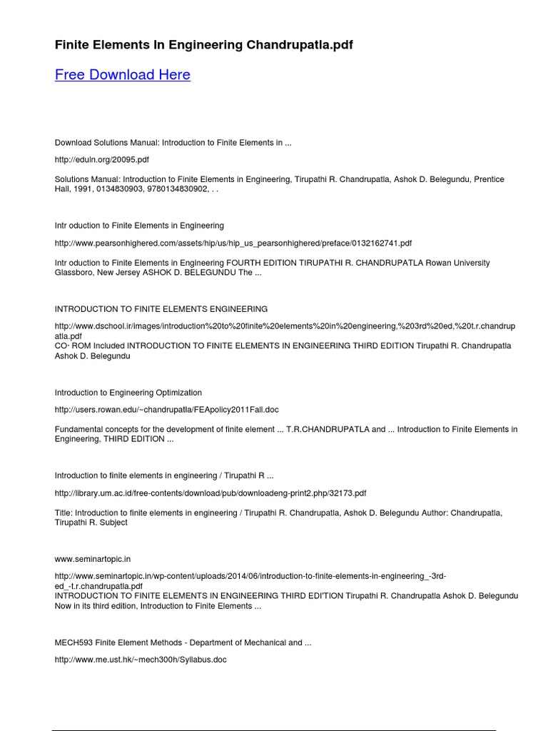 Free Download Here Finite Elements In Engineering Chandrupatla PDF
