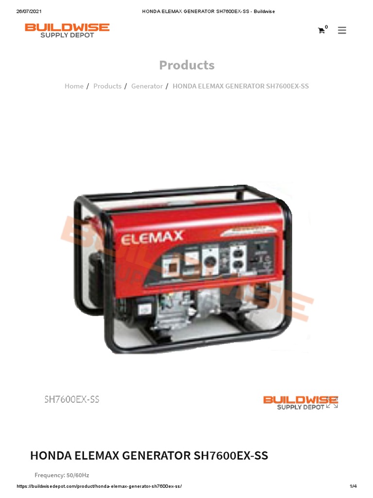 Honda Elemax Generator Sh7600ex-Ss - Buildwise | PDF | Electric ...