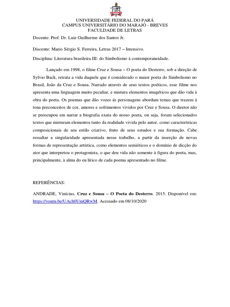 Resumo Cruz e Sousa | PDF