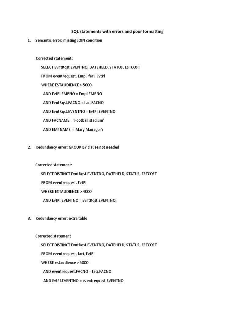 M5 - SQL Statements With Errors and Poor Formatting | PDF | Computers | Technology & Engineering