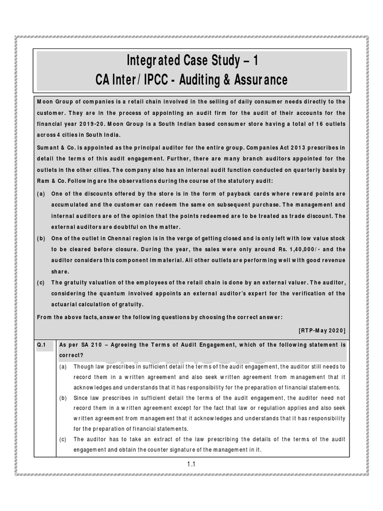 CA Inter Audit - Integrated Case Studies | PDF