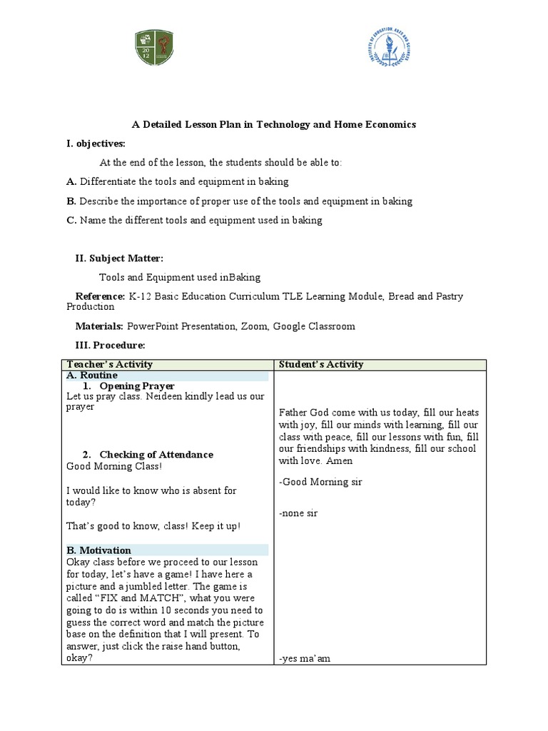 Group 4 Detailed Lesson Plan in Baking BTVTED302 ...