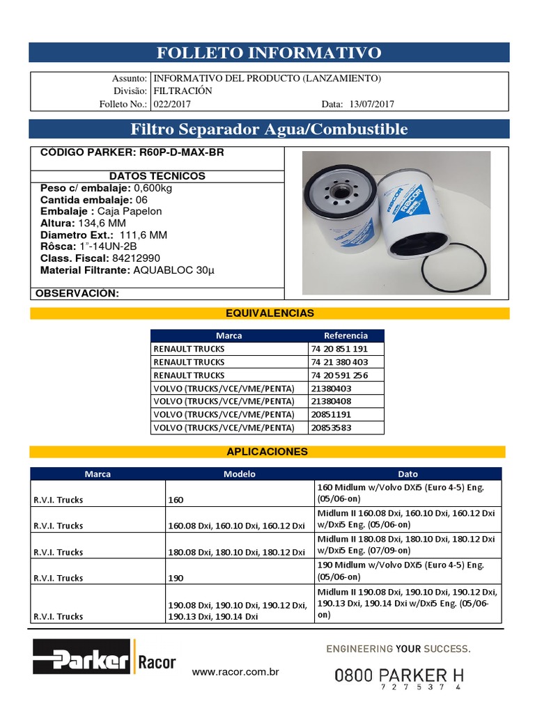 R60p-D-Max-Br Racor | PDF | Fabricación e ingeniería | Science