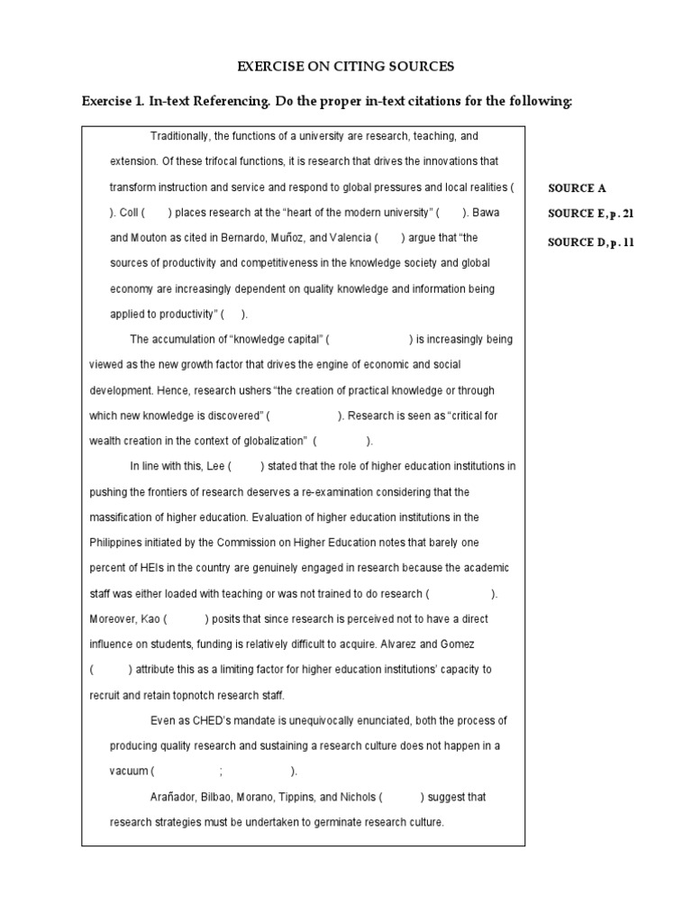 CITING SOURCES EXERCISE | PDF | Science | Science And Technology