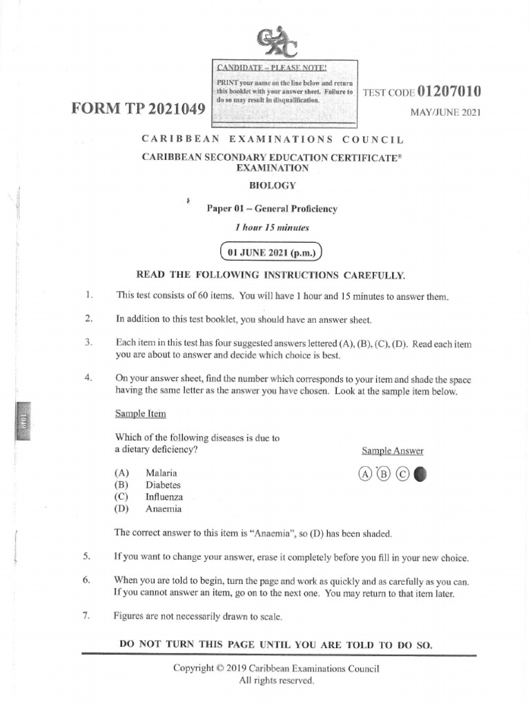 Bio Paper 2 2021 | PDF